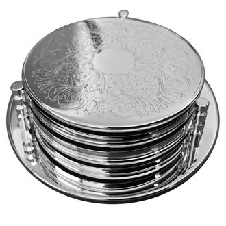 Silberkanne Premium Untersetzer Set 7-TLG - 1 Flaschenuntersetzer & 6 Glasuntersetzer - Versilbert & Edel Poliert inkl. Geschenkbox