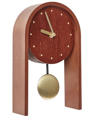 Beliani Tischuhr dunkler Holzfarbton mit Pendel Retro-Design 25 cm hoch Ferden
