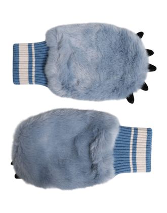 Dolce & Gabbana Womens Blue Acrylic Knitted Fur Wrist Mitten Gloves Polyester