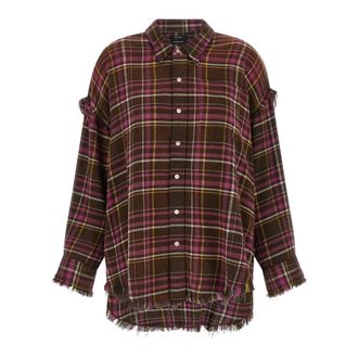 R13 Chemise &agrave; col tombant &agrave; coutures d&eacute;chir&eacute;es - Femme - Blouses et Chemises - Multicolore - Taille: 38 FR