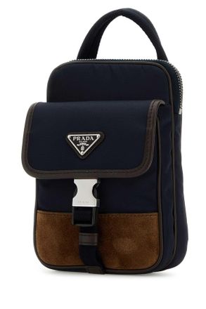 Prada Mens Two-Tone Nylon And Suede Phone Case Blucaffe Poliammidericiclata-Vitello Cover Blucaffe Accessory
