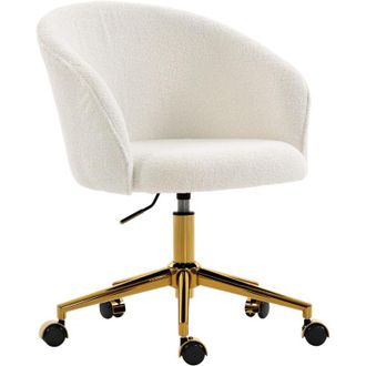 HOMCOM Chaise de bureau - HOMCOM - si&egrave;ge pivotante, hauteur r&eacute;glable - pi&egrave;tement acier dor&eacute; - polaire Teddy - 58,5x60x86cm - cr&egrave;me