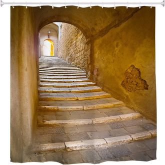 A.Monamour Steinstufen Treppe Treppe Schmale Gasse Italien Toskana Mittelalterliche Stadt Antike Architektur Print Wasserdichtes Gewebe Bad Vorhang Polyester Dus