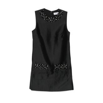 Self Portrait Schwarzes &auml;rmelloses Kleid mit Taschen und Verzierung - - Dresses - Damen - Schwarzk - XS