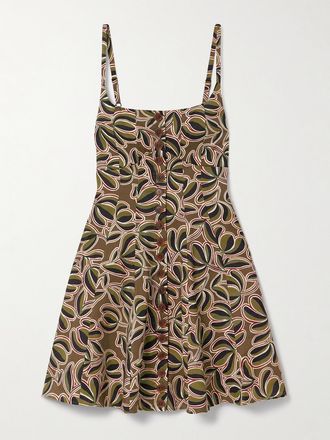 La Ligne Alba Minikleid Aus Einer Bedruckten Leinenmischung - Grün