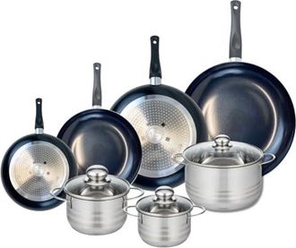 Fackelmann ELO 9754850 Batterie de cuisine 7 pi&egrave;ces, Ensemble de 4 Po&ecirc;les de cuisson 20, 24, 28 et 32 cm et 3 faitouts 14, 16 et 20 cm Elo Prima Brillant, inox, 