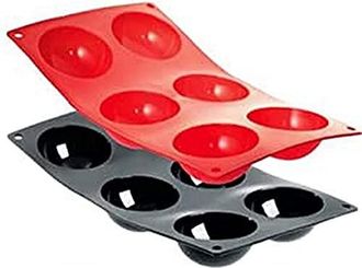 De Buyer 1901.01-Moul Flex Silikon-Backform, 6 rote halbkugelförmige Kuchen