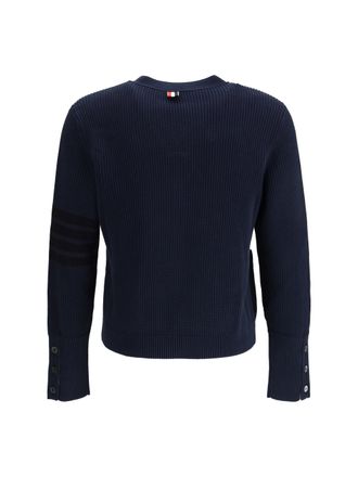 Thom Browne Mens V-Neck Cardigan Navy Cotton Sweater