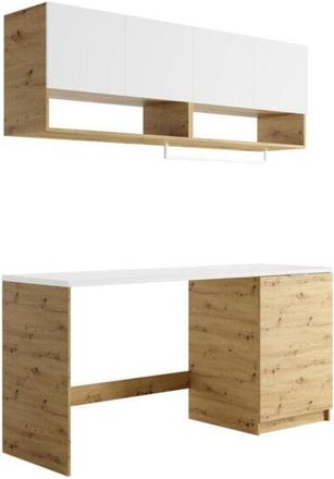 Vente-Unique Vente-unique - Meubles de buanderie pour machine à laver avec plan de travail - L182 cm - Blanc et naturel clair - nataji