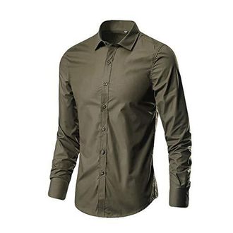 Generic Chemise &agrave; manches longues pour homme Coupe ajust&eacute;e : chemise boutonn&eacute;e Chemise de costume avec col rabattu Chemise de loisirs l&eacute;g&egrave;re Couleur unie Chem