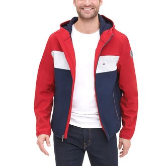 Tommy Hilfiger Herren Performance Softshelljacke mit Kapuze Shell-Jacke, Rot/Weiß/Marineblau, XX-Large