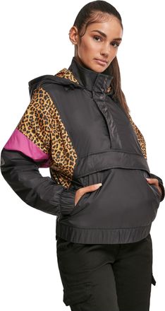 Urban Classics Damen Ladies AOP Mixed Pull Over Jacket Jacke, Mehrfarbig (Black/Leo 01945), Medium (Herstellergröße: M)