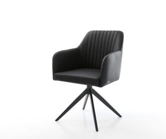 DELIFE Drehstuhl Greg-Flex Echt-Leder Schwarz Kreuzgestell breit Schwarz 360&deg; drehbar Wippfunktion Taschenfederkern, Esszimmerst&uuml;hle