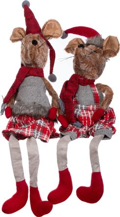 Brandsseller Weihnachtsdeko Mäuse Paar ca. 40 cm - Kantenhocker mit Langen Hängebeinen im Landhausstil - grau-rote Dekofiguren für Weihnachten, Advent & Winter
