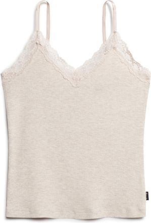 Superdry Damen Athletic Essential Lace Trim Cami Top Hafer Creme Meliert 10-12