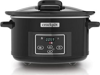 Crock-pot Digital-Schongarer Slow Cooker mit Scharnierdeckel | einstellbare Garzeit | 4,7 Liter (4-5 Personen) | Schwarz (Rostfreies Metall) [CSC052X]
