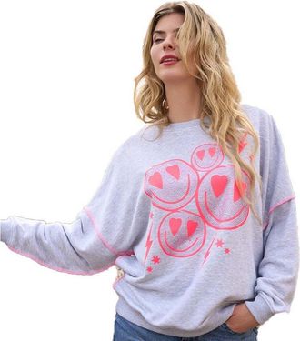 Miss Goodlife Sweatshirt Miss Goodlife MG12932 Roundneck Heartface Flashy Strass grau