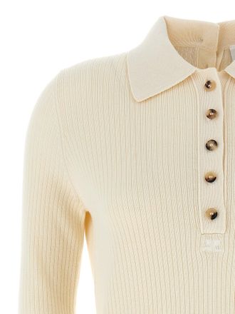 Courr&egrave;ges Courr&egrave;Ges Ribbed Cotton-Wool Blend Polo - White