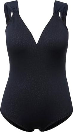 Ulla Popken Maillot de Bain, l&eacute;o-Jacquard, Bonnets Souples, Dos Profond pi&egrave;ce, Marine, 46 Femme