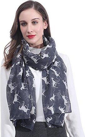 Lina & Lily Écharpe Foulard pour Femme Imprimé Cheval Animal (Gris)