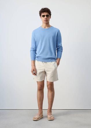 Mango Pull-over 100 % coton maille fine bleu porcelaine - Homme - XXL - MANGO MAN