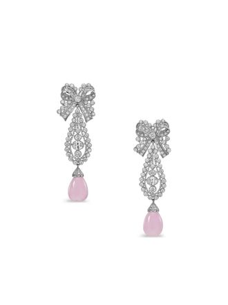 Anabela Chan boucles doreilles Dentelle Bow en rhodium vermeil serties de kunzite et de diamant - Violet