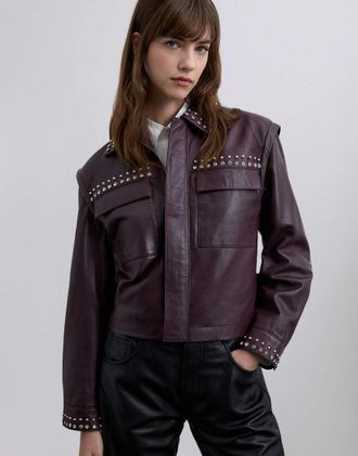 Scalpers Veste en cuir à clous - Bordeaux-Rouge