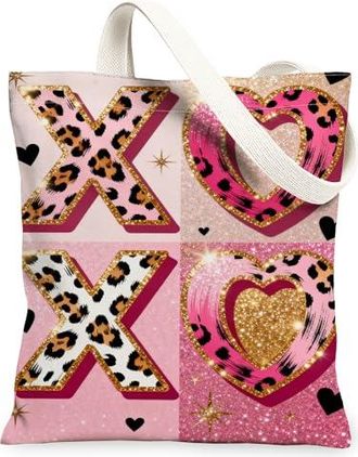 Generic Sacs fourre-tout r&eacute;utilisables avec imprim&eacute; animal, motif coeur, paillettes chics, l&eacute;g&egrave;res, lavables en toile pour T, p&ecirc;che, 13x15 Inch