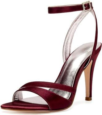 Generic Escarpins Femme Sandales Talon Heels Satin Chaussures De Mariage Mari&eacute;e Sexy Open Toe High Sandales 10.5CM,Burgundy,38 EU