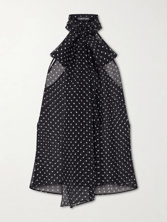 Tom Ford &Auml;rmellose Schluppenbluse Aus Seiden-georgette Mit Polka-dots - Schwarz