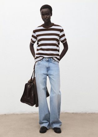 Mango T-shirt manches courtes rayures marron - Femme - S - MANGO