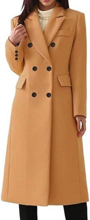 Generic Long Wool Winter Coats for Women Classic Plus Size Notched Lapel Trench Coat Double Breasted Warm Jacket Overcoat Khaki Medium