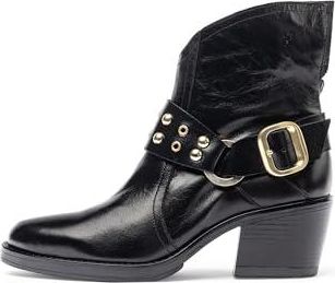 Yokono Bottines à Talons en Cuir BRAVA-001 Noir | Chaussures Femme Automne-Hiver | Cuir de Vachette Western | 6 cm