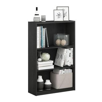 Furinno JAYA Simple Home B&uuml;cherregal mit 3 Ebenen und verstellbarem Regal, Schwarzholz, Schwarz