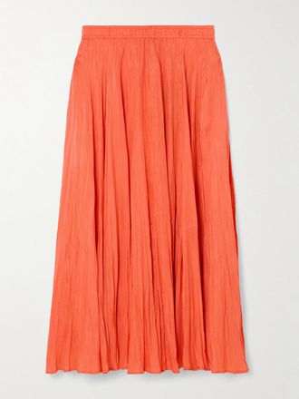 Joseph Jupe Midi En Soie Habotai Froissée À Plis Sully - Orange