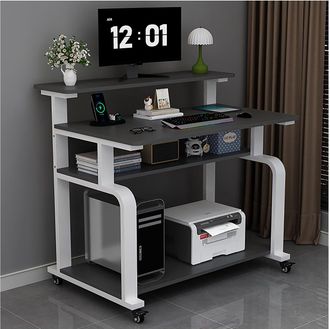 Generic Computer-Schreibtisch für das Homeoffice, rollbarer Computertischwagen mit Ablagefach, Computertisch mit Tastaturablage und Druckerablage für Ecken, H