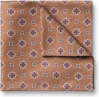 CHARLES TYRWHITT Einstecktuch aus Leinen-Seide-Mix mit geometrischem Muster - Camel