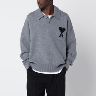 Ami Grauer Ami de Coeur Polopullover aus Wolle