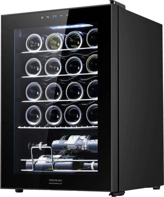 Cecotec Schwarzer Weink&uuml;hlschrank mit einem Fassungsverm&ouml;gen von 20 Flaschen mit Kompressor-K&uuml;hlsystem, einstellbarer Temperatur zwischen 5-18&ordm;C und