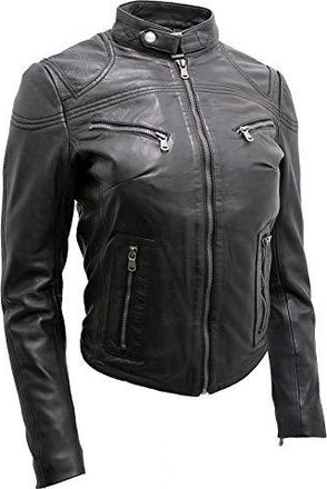 Infinity Veste de Motard en Cuir Noir pour Femmes 16