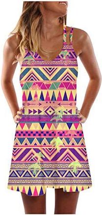 Generic Robe boh&egrave;me 2026 pour femme, robe d&eacute;contract&eacute;e maxi imprim&eacute;e boh&egrave;me pour femme, cocktail, f&ecirc;te, plage, rose vif, M