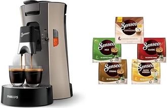 Philips Senseo Select Kaffeepadmaschine Bundle mit 66 Kaffeepads, 3 Kaffeespezialitäten, Memo-Funktion, Crema Plus, Intensität Plus, aus recyceltem Plastik, 0