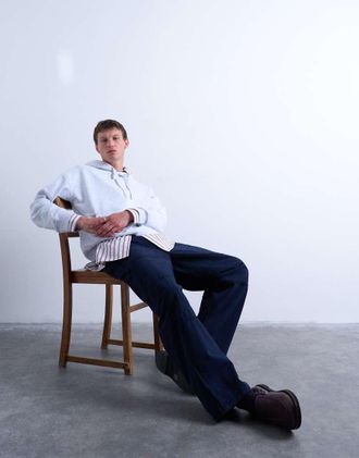 Topman Pantalon chino baggy en serg&eacute; - Bleu marine