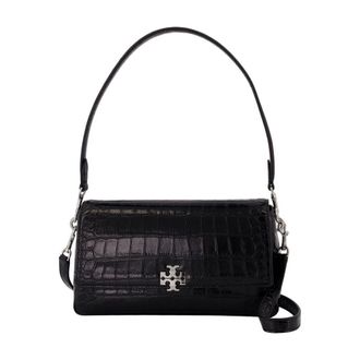 Tory Burch Crocodile-Embossed Calfskin Shoulder Bag - Black