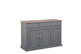 Dmora Buffet à 3 Portes et 3 tiroirs, en pin Massif Verni Gris avec Dessus et Finition Marron, 131 x 45 x 86 cm, Bois dingénierie