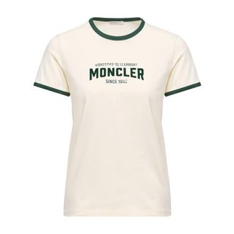 Moncler Femme, Tops, Beige, Taille: 42 FR Logo Cotton T-Shirt