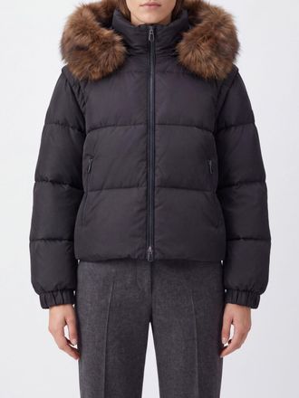 Pinko Doudoune Godetia en nylon avec capuche, col en fourrure et manches amovibles