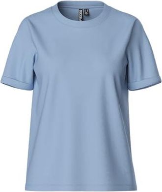 Pieces Pieces Pcria SS Fold Up Solid Tee Noos BC T-Shirt, Bleu Ciel, S Femmes