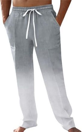 Generic Pantalon en lin pour homme - Coupe ajust&eacute;e - Pantalon d&eacute;t&eacute; l&eacute;ger et d&eacute;contract&eacute; - Pantalon de travail - Gris - Pantalon d&eacute;contract&eacute; en coton - Taille 
