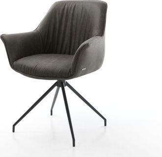 DELIFE Esszimmerstuhl Keila-Flex mit Armlehnen Mikrofaser Anthrazit Vintage Kreuzgestell konisch Schwarz, Esszimmerstühle